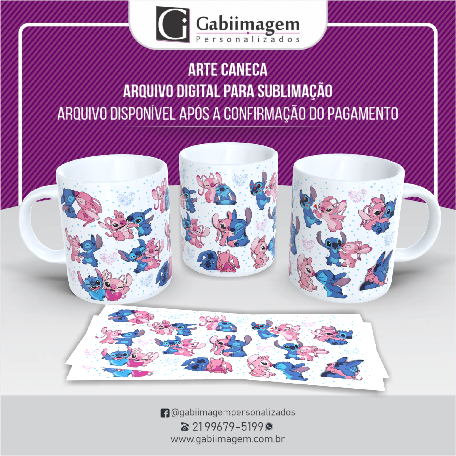 Arte Caneca Stitch E Angel Para Sublimação – Amor | Gabiimagem ...